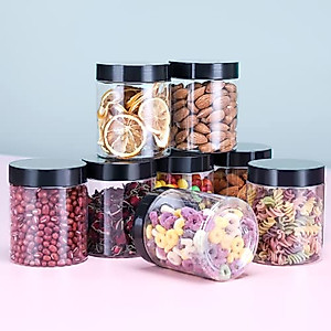 40 Pack Plastic Jars with Lids, Gencywe 8 oz Clear Slime Cosmetics Containers with Pen and Labels, Leakproof Storage Jars, PET Empty Jars with Black Lids for Kitchen Cookie Candy Spices Dry Food Cream