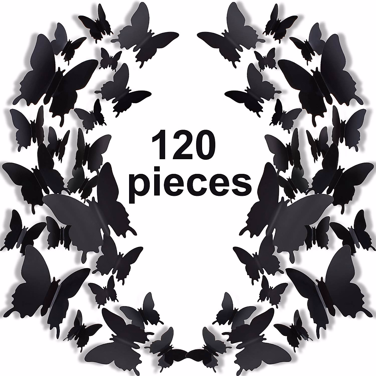 120 Pieces 3D Butterfly Wall Stickers 3 Sizes Removable Butterfly Mural Decals for Baby Kids Room Wedding Home Fridge DIY Art Decor (Black)