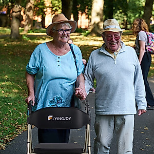 FlyingJoy Heavy Duty Rollator Walker for 450 lbs Large People, 4-Wheels Folding Rolling Walker with Extra Spacious Seat, NOT for Standard Door 26" Wide, a bit Bulky for Lightweight Elderly (Black)