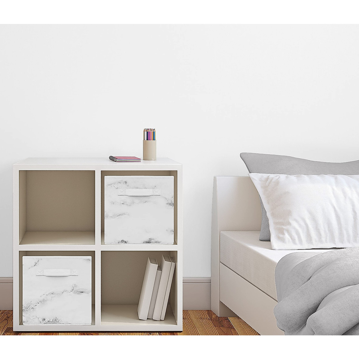 Sweet Jojo Designs Marble Foldable Fabric Storage Cube Bins Boxes Organizer Toys Kids Baby Childrens - Set of 2 - Grey, Black and White Gender Neutral Abstract Chic