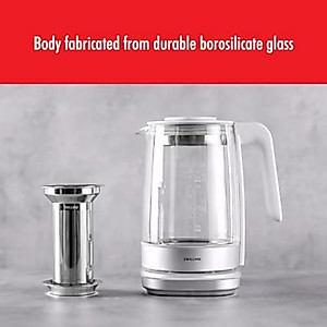 ZWILLING Enfinigy Glass Kettle 1.7L, Tea Kettle, 6 Preset Temps for the Perfect Cup, Tea Timer, Silver