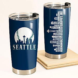 TEERABBIT Seattle City Skyline Legends Baseball Tumbler - Coffee Mug Insulated Tumbler With Lid - Mother's Day, Father's Day, Birthday, Christmas Gifts For Fans - 20 Oz| Stainless