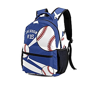 Urcustom Custom Kid Backpack, Baseball Sport Number Team Royal Personalized School Bookbag with Your Own Name, Customization Casual Bookbags for Student Girls Boys