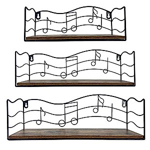 CRUGLA Wall Shelves Mounted Set of 3, Music Notes Wall Hanging Storage Floating Shelf for Bathroom Kitchen Bedroom