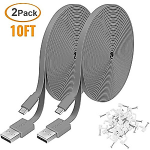 2 Pack 10FT Power Extension Cable for WyzeCam, WyzeCam Pan, KasaCam Indoor, NestCam Indoor, Blink,Cloud Cam, USB to Micro USB Durable Charging and Data Sync Cord (Gray)