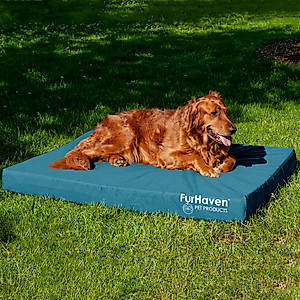 Furhaven Water-Resistant Cooling Gel Dog Bed for Large Dogs w/ Removable Washable Cover, For Dogs Up to 95 lbs - Indoor/Outdoor Logo Print Oxford Polycanvas Mattress - Deep Lagoon, Jumbo/XL