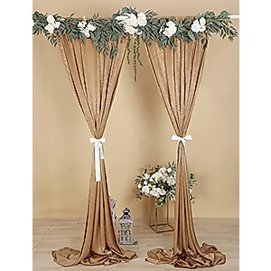 Cytdkve 2 Panels 4.8 Feet x 10 Feet Gold Brown Velvet-Like Wedding Backdrop Curtain Drapes, Silky Soft Window Curtains Panels for Wedding Ceremony Birthday Party Decorations