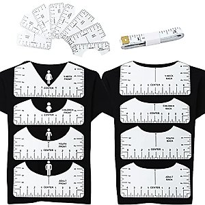 9Pcs Tshirt-Ruler Guide for Vinyl Alignment, Tshirt-Ruler for Heat Press, Tshirt-Rulers to Center Vinyl, Transparent V-Neck/Round PVC Ruler for Children Youth Adult, Front and Back Measurement (10in)