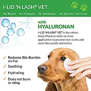 I-LID ’N LASH Vet Dog Eye Wipes - Best Tear Stain Remover for Dogs (60 Wipes) | Prevents Puppy Tear Stains with Hyaluronan | Cat Eye Wipes for Discharge - No Antibiotics or Harmful Chemicals