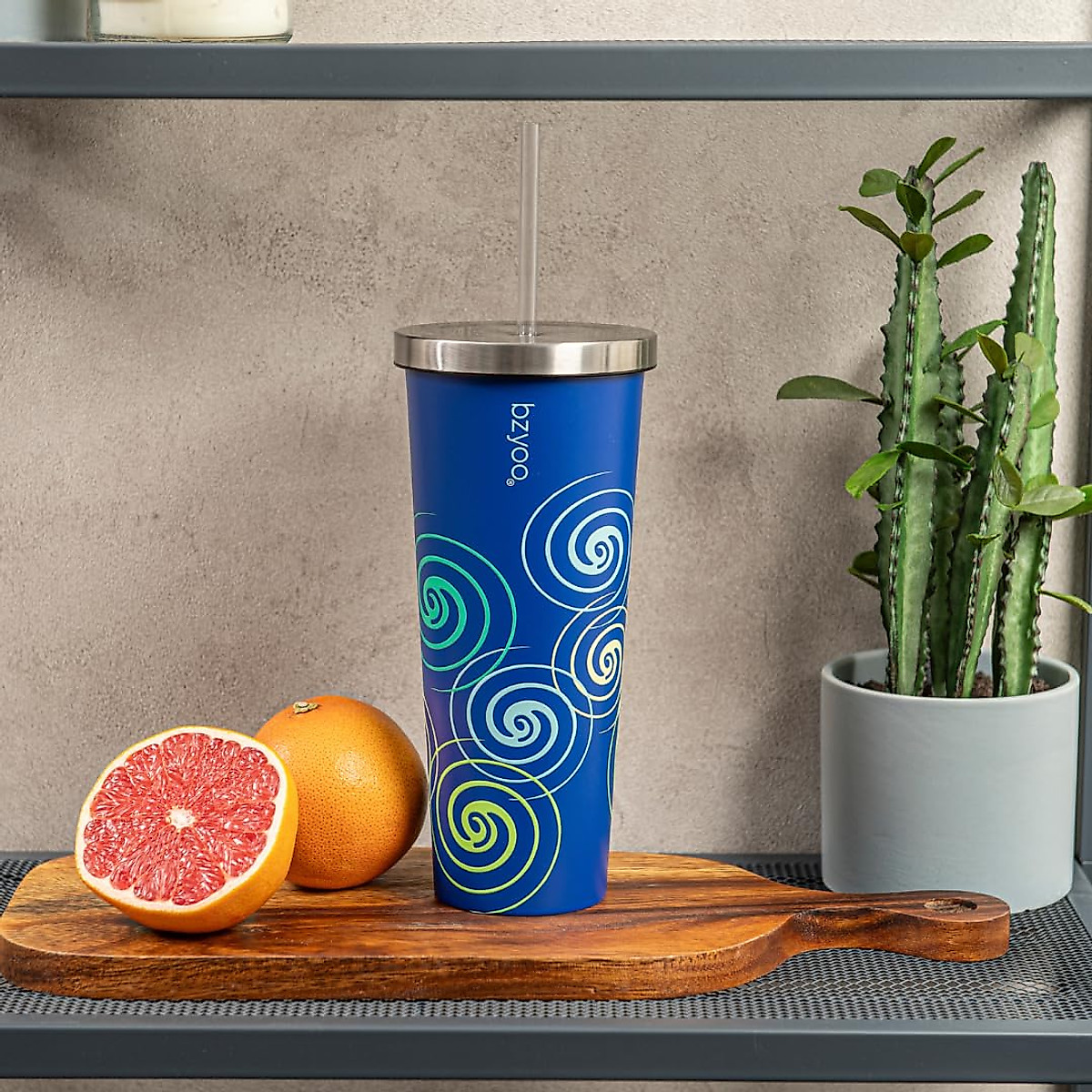 bzyoo SUP Double Wall Vacuum Insulated Tumbler with Straw and Lid Stainless Steel Water Bottle Travel Mug Cup, Mother's Day Gift Perfect For Ice Coffee or Tea (710ml) Color: Blue Swirl