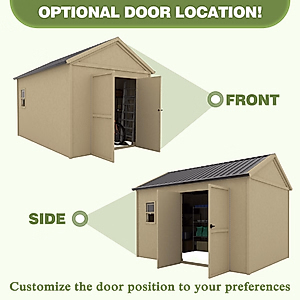 MUPATER 12 ft x 9 ft Outdoor Wood Shed with Metal Roof, Lean-to Storage shed Garden Furniture Tools with Lockable Door and Vents for Garden, Patio