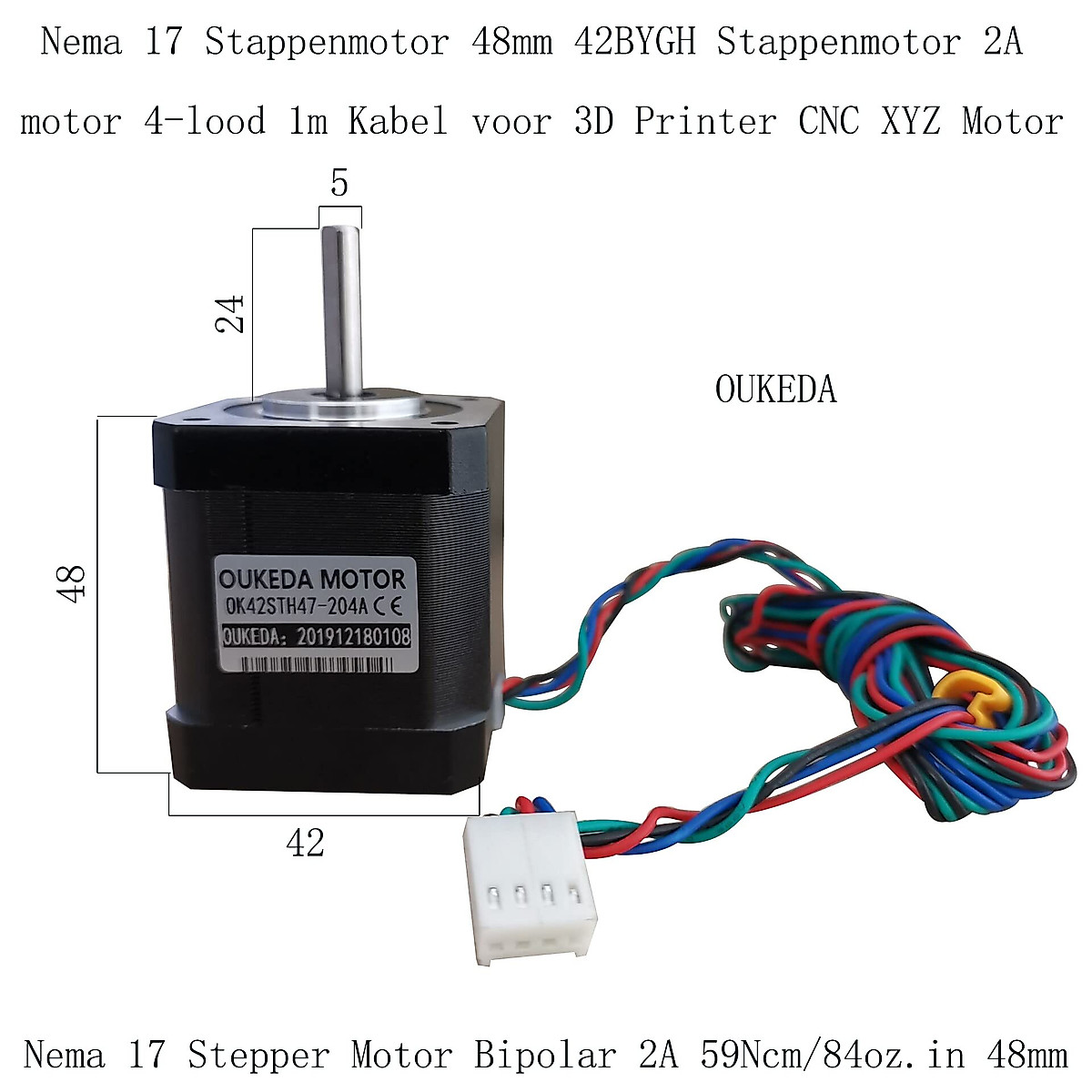 Davitu Stepper Motor - 17 Stepper Motor Bipolar 2A 59Ncm/84oz.in 42 Stepper Motor
