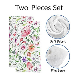 Vantaso Bath Hand Towels Set of 2 Spring Watercolor Flowers Soft and Absorbent Washcloths Kitchen Hand Towel for Bathroom Hotel Gym Spa