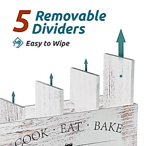 Suli Extra Large Kitchen Utensils Holder with 4 Compartments, Wooden Utensil Organizer for Kitchen Countertop, Farmhouse Kitchen Decor, Rustic Cooking Utensil - White grain