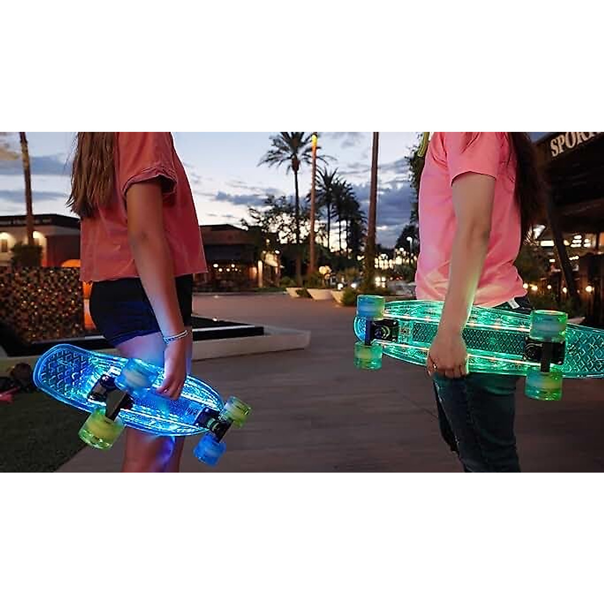 HUAXIAO 22 Inch Skateboard- with Led Light Up Wheels for Beginners,Complete Mini Cruiser Retro Skateboard for Kid,Smooth Riding,Durable Polypropylene with Pu Wheels
