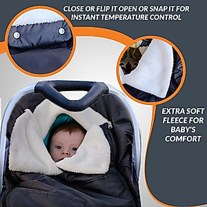 Infant Baby Car Seat Cover - Weatherproof Sneak A Peek Stroller Cover for Cold Winter Weather - Amazingly Comfy Car Seat Cover with A Universal Fit