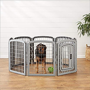 Amazon Basics 8-Panel Octagonal Plastic Pet Pen Fence Enclosure With Gate, 59 x 58 x 28 Inches, Grey
