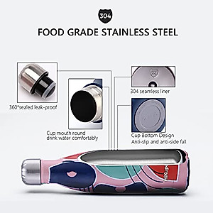 HiKupa 17 oz Insulated Bottle, Leak Proof Water Bottles, BPA Free, Double Wall Stainless Steel, Reusable Metal Sports Flask, Keep Hot 12+ Hours & Cold 24+ Hours (Pink - Geometric Pattern)