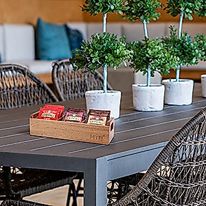 HTB Small Tea Bag Box Wooden, 3 Compartments Acacia Wood Tea Bag Chest with Handle, Mini Countertop Divided Storage Container for Beverage Supplies, Sugar, Sweeteners, Individual Packets