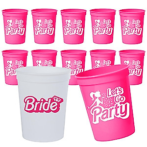 Let's Go Party Set of 12 Bachelorette Cups, 1 Bride Cup and 11 Let's Go Party Cups, 16 Oz Bachelorette Party Cups, Cowgirl Cups, Girls Trip Cups, Pink Reusable Cups, Girls Weekend Cups Girls Night Cup