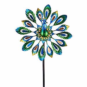 MUMTOP Wind Spinner 51" Peacock Double Wind Sculpture is Suitable for Decorating Your Patio, Lawn & Garden