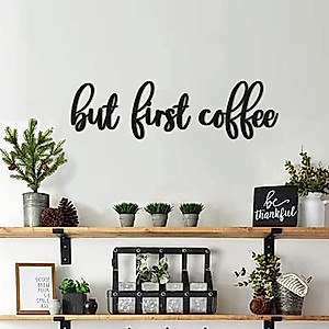 Huray Rayho Coffee Bar Kitchen Wall Decor Wood Signs But First Coffee Words Decorations for Home Decoration Art Kitchen Eating Area Breakfast Nook Cafe or Restaurants Diner, House Warming Gifts, Black