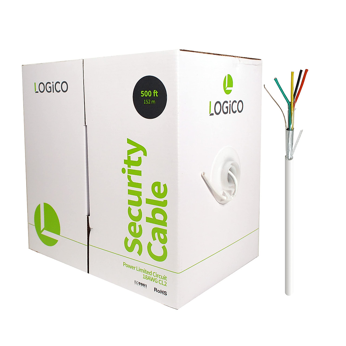 LOGICO Security Wire Burglar Alarm 18/4 500FT Stranded Shielded Control Speaker Cable