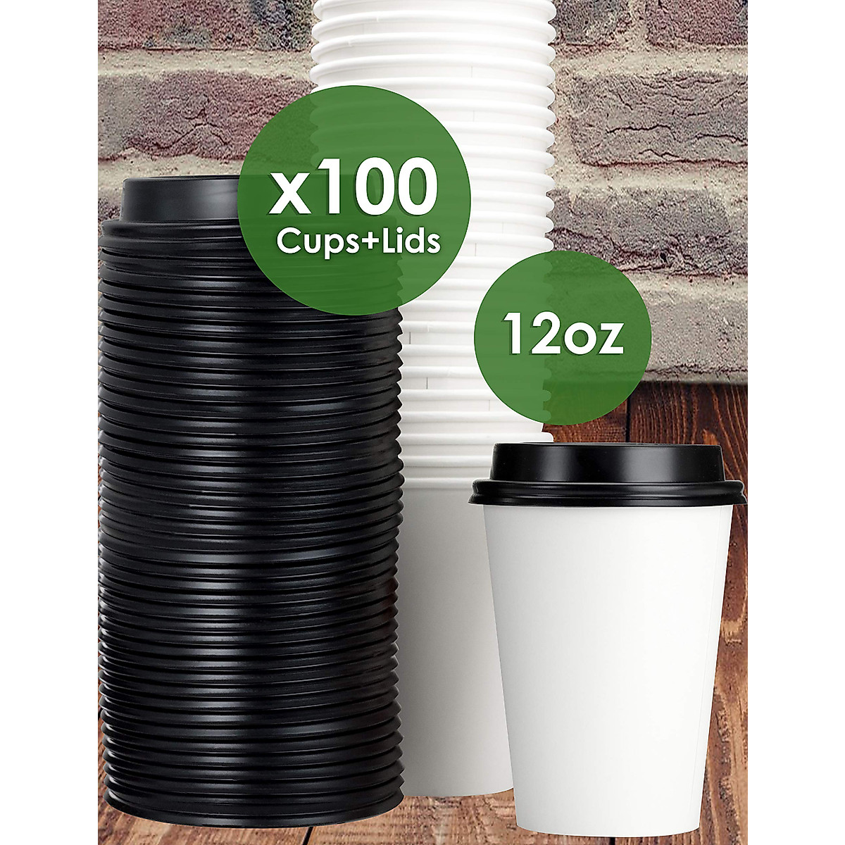 White 12 Oz Paper Coffee Cups With Recyclable Dome Lids, 100 Pk. BPA Free Disposable Drink Cup Set for Serving Hot Tea and Lattes at Kiosks, Shops, Cafes, or Concession Stand