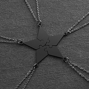 PiercingJ Personalized Engraved Custom 5 Pieces Best Friends BFF Family Puzzle Necklaces Stainless Steel Pentagram Star Friendship Matching Jigsaw Pendant Chain for Women Sisters Gift