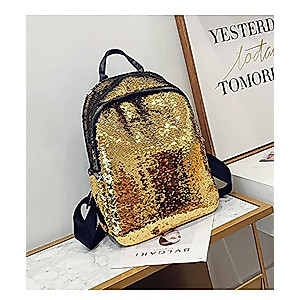 GANYGLE Sequin bag leisure travel backpack campus student schoolbag Holographic bag (Yellow)