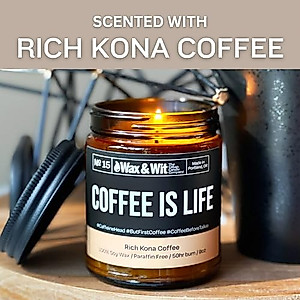 Wax & Wit Funny Coffee Candle - Soy Wax Candle - Gifts for Women & Men - Home & Office Decor - Hand-Poured in USA, 9oz - Coffee Scented Candles for Home