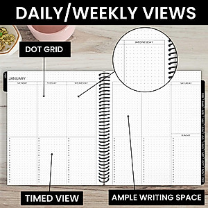 bloom daily planners Undated Dot Journaling Calendar Planner - Essential Weekly/Monthly Grid Style Agenda Book (7" x 9") - V2