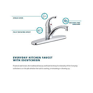 Elkay Everyday LK1000CR Three Hole Deck Mount Kitchen Faucet with Lever Handle and Escutcheon, Chrome