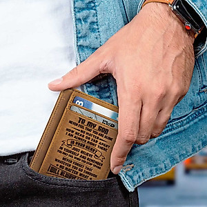 DOPTIKA Fathers Day Birthday Gifts For Men, Graduation Gifts For Son From Mom, Teen Boy Gifts For Young Men, To My Son Engraved Leather Wallet, Mens Wallets Leather, Slim Minimalist Wallets For Men