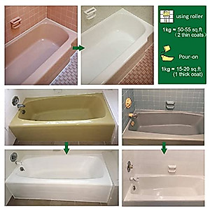 NADAMOO Tub and Tile Refinishing Kit (1kg / 35 oz, with tools, White), DIY Bathtub Sink Reglaze Kit Countertop Resurface Paint for Bathroom Kitchen Porcelain Fiberglass, Semi-matte White Coat