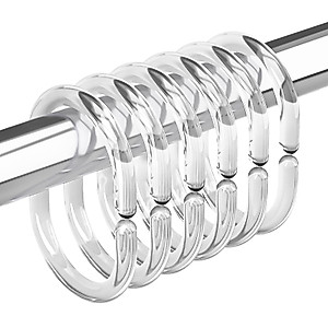 Amazer Plastic Shower Curtain Rings Hooks, Shower Curtain Hooks Rings, 24 Pcs Shower Hooks for Shower Curtain, C Shaped Shower Rings for Curtain, Clear Shower Curtain Rings for Bathroom Shower Rod