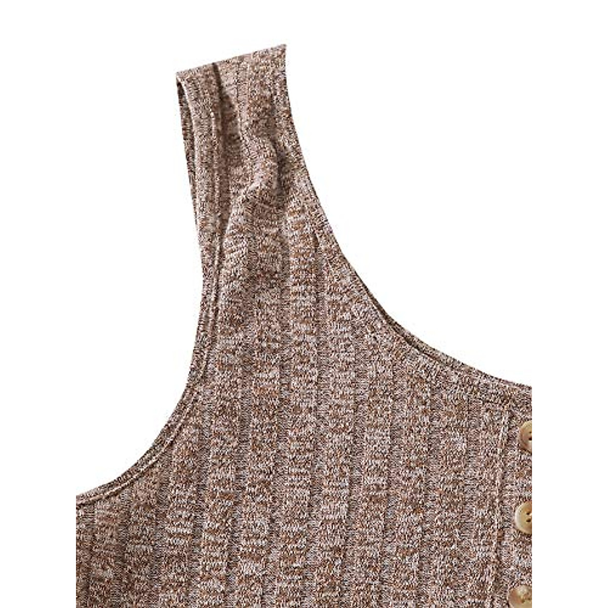 SOLY HUX Women's Button Front Ribbed Knit Tank Top and Shorts Pajama Set Sleepwear Lounge Sets Mocha Brown S