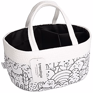Baby Rope Canvas Diaper Caddy Organizer Basket for Nursery Changing Table - Car Storage Bin Tote Bag for Nappy, Diapers, and Wipes - Newborn Registry Shower Gift for Girl and Boy Must Haves - Car Bin