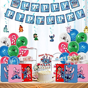 Thwae 15 Pcs Lilo & Stitch Party Paper Gift Bags, 3 Styles Party Favor Bags with Handles for Lilo & Stitch Party Decorations,