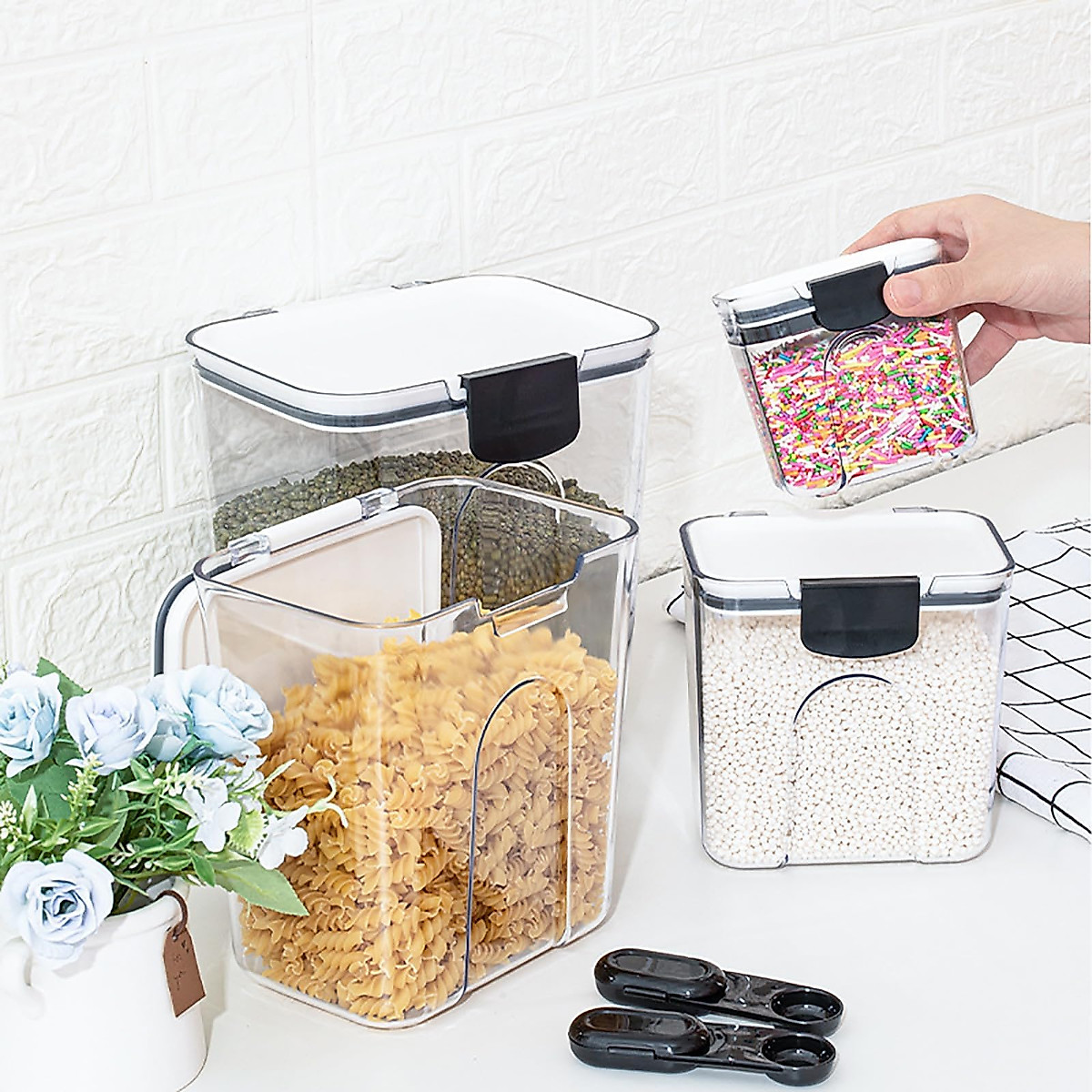 Staceyn Storage Containers,Staceyn Baking Storage Set with labels, Staceyn,Cereal Storage Jar, Kitchen Storage Box With Flip Top Lid Set for Sealed Fresh-Keeping And Moisture-Proof (1set)