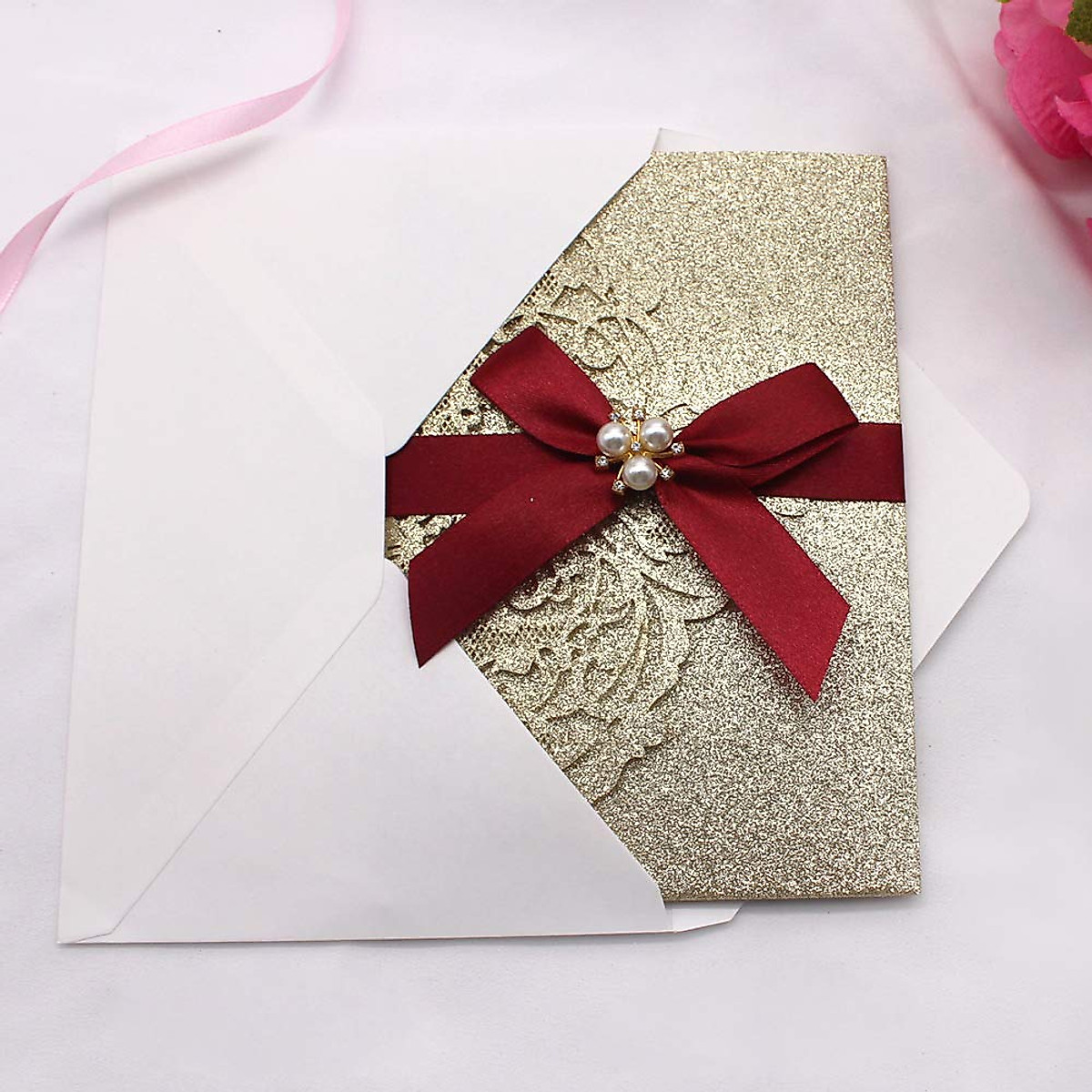 AdasBridal 25Pcs 250GSM Tri-Fold Glitter Wedding Invitations with RSVP Cards and Envelopes for Wedding Engagement Bridal Shower Birthday Quinceanera Party Invite(Gold Glitter, 7.09 X 4.92inch)