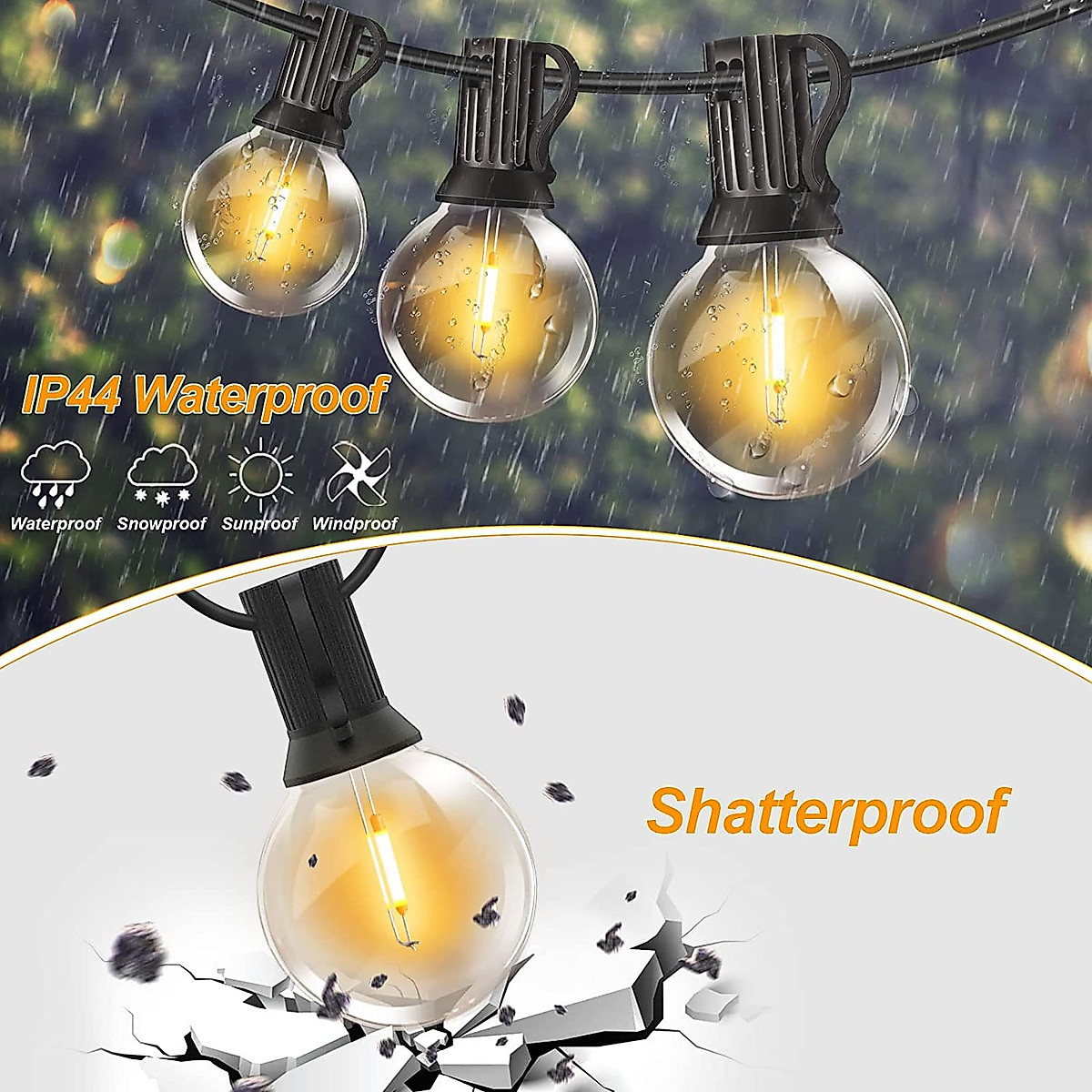 GHUSTAR Outdoor String Lights 28FT Patio String Lights with 16 G40 Shatterproof LED Bulbs(1 Spare), Waterproof Outdoor Hanging LED Lights for Backyard Porch Cafe Party Wedding Garden