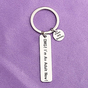 BEKECH Funny Adult Birthday Gifts Birthday Keychain OMG I'm An Adult Now Jewelry Gifts for Adult Brithday (silver)