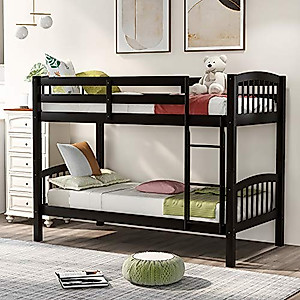 Tidyard Twin Over Twin Bunk Bed with Ladder,Espresso for Bedroom Dorm Guest Room Home Furniture