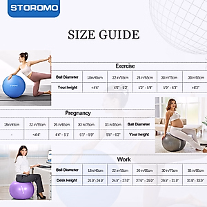 STOROMO Exercise Ball,Yoga Ball(with Exercise Tutorial)，Extra Thick Non-Slip,Holds 2500 lbs, Workout Ball for Pregnancy Birthing and Balance Stability (Silver, 45cm/17.7in)
