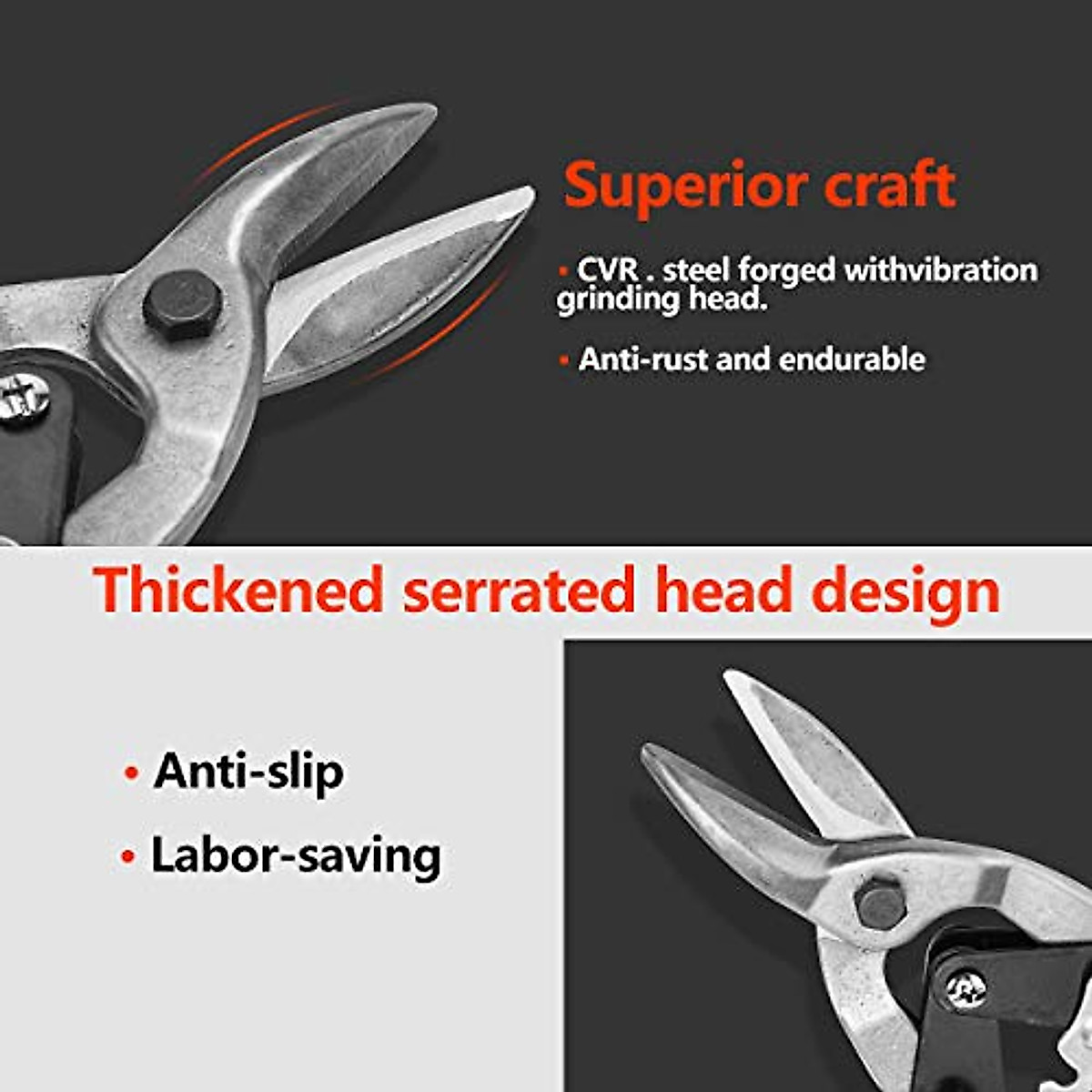 Aviation Snip - Straight Cut Tin Snips Cutting Metal Shears with Forged Tooth-Ripple Blade Cutting Steel Tool for Steel Aluminum Leather Copper