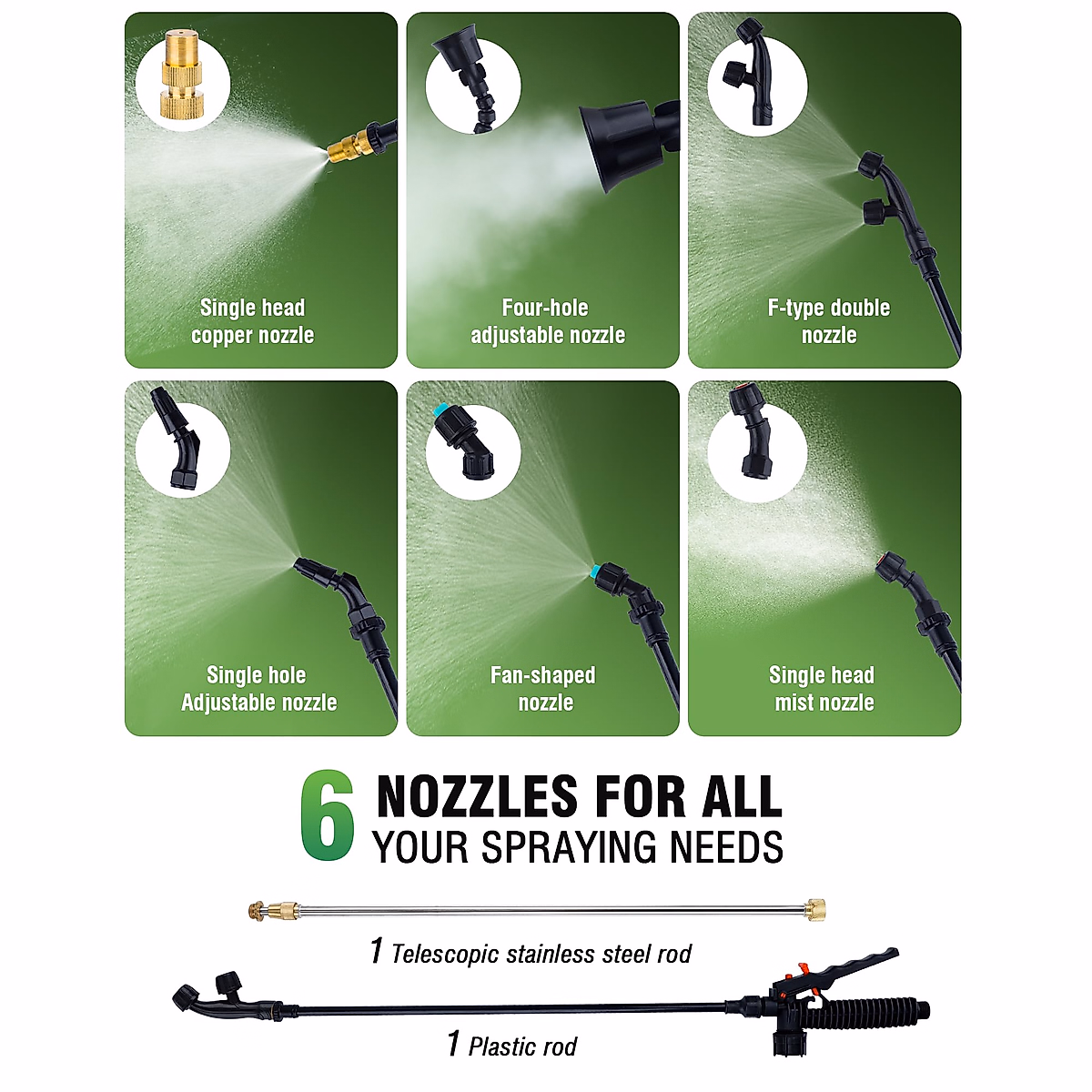 WOEKBON 4 Gallon Battery Powered Backpack Sprayer Electric Garden Pump Sprayer with Lithium Battery for Long Time Spray Brass Telescope Wand and Multiple Nozzles for Spraying Cleaning