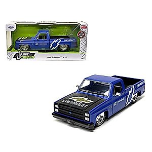 1985 Chevy C10 Pickup Truck Matt Blue with Black Hood Chevy Performance Just Trucks Series 1/24 Diecast Model Car by Jada 34314