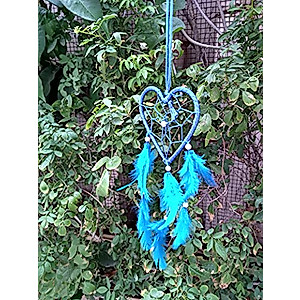 FIKIMOS Dream Catchers Wall Decor, Handmade Feather Bedroom Home Car Decor Nursery Room Hanging Decoration (3" Blue Heart)