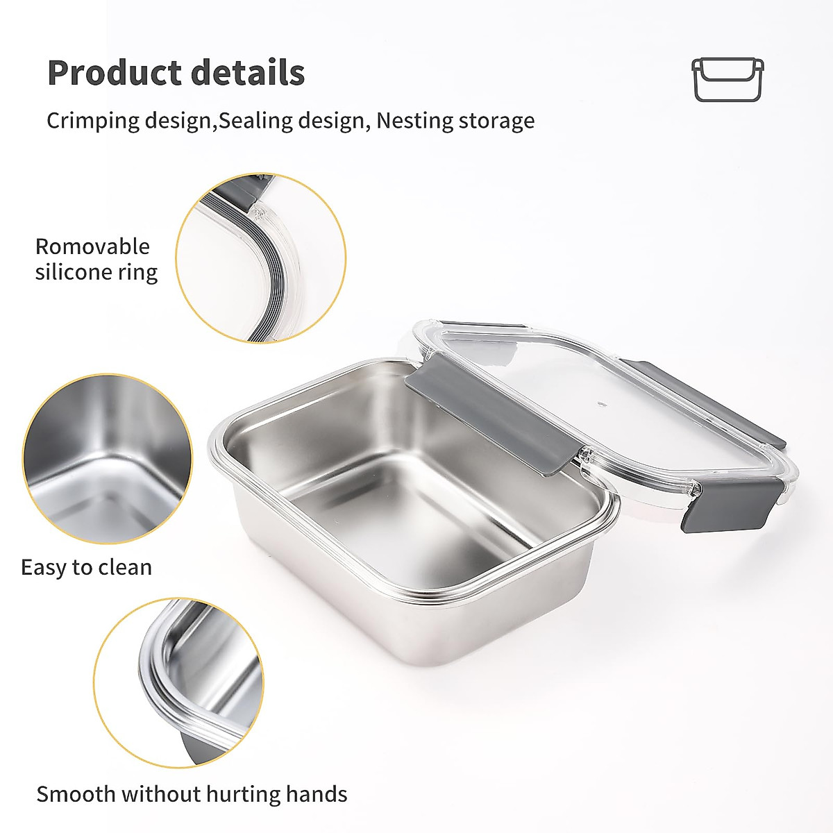 GEEJA Set of 2 stainless steel food containers with lids, Airtight kimchi containers, Leakproof meal prep bento box, Dishwasher/Oven/Freezer safe